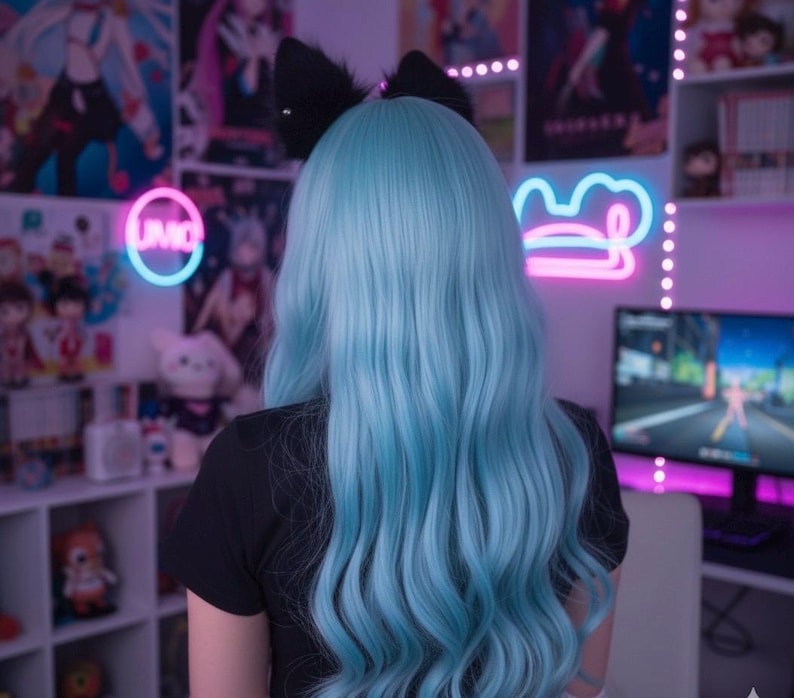 Cyber Goth Black and Purple Cat Ears Headband - Neon Punk Kemonomimi, E ...