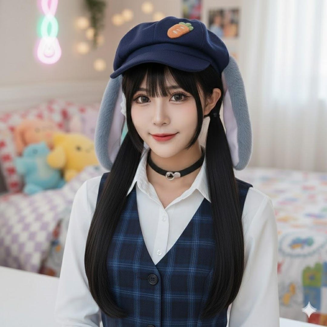 Kawaii Navy Bunny Ear Newsboy Cap With Carrot Patch – Y2K Aesthetic - Etsy