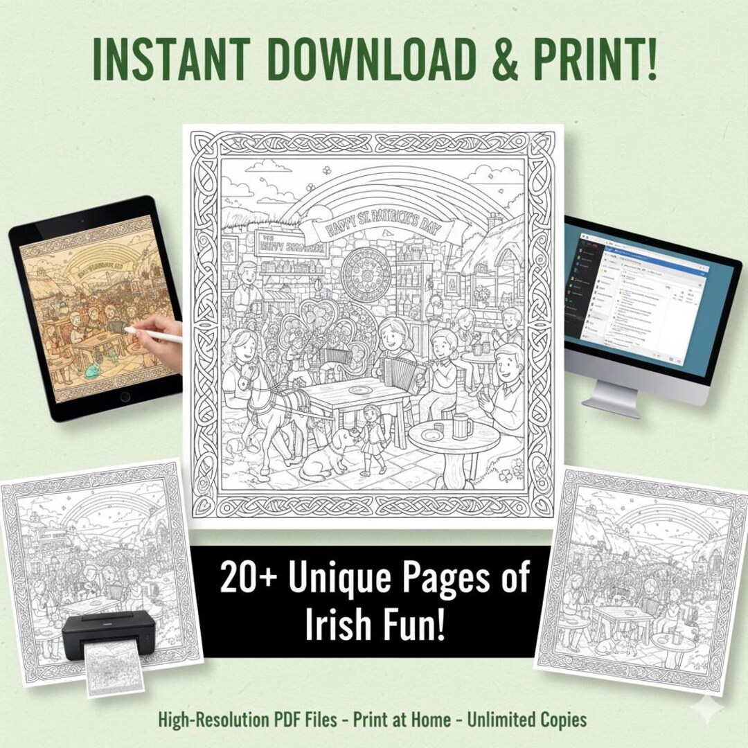 Irish Coloring Book: St Patrick's Day Family Fun (digital Download) - Etsy