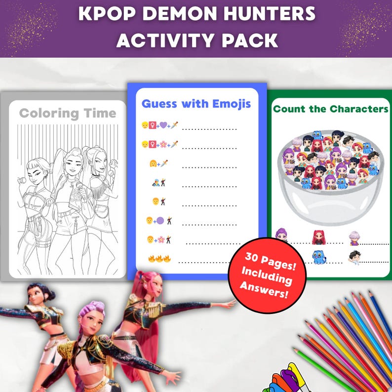K-pop Demon Hunters Activity Book | Kids Coloring, Mazes, Quizzes (PDF ...
