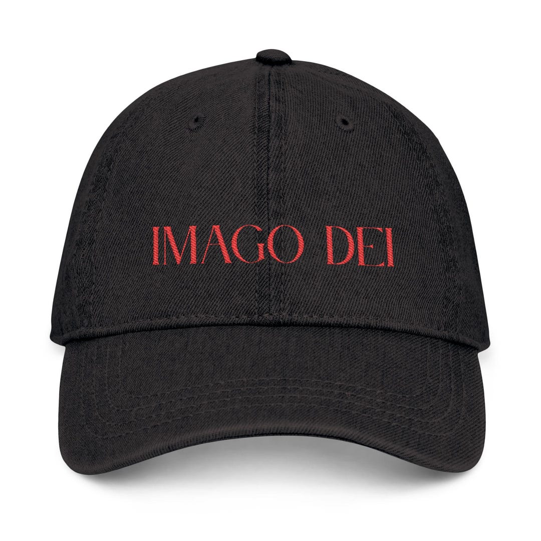 IMAGO DEI Denim Hat, Embroidered Baseball Cap | Religious Script ...