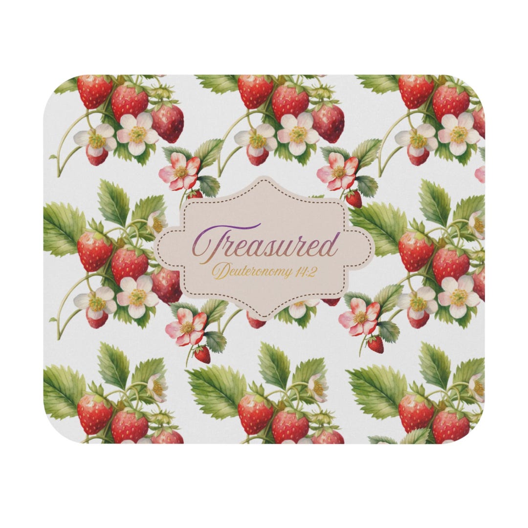 Strawberry Floral Treasured Mouse Pad | Rectangle Computer Mat - Etsy