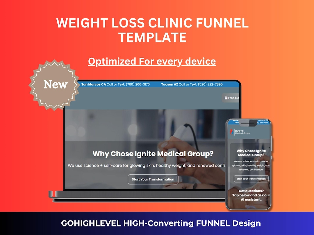 Weight Loss Clinic Funnel Template | Gohighlevel Landing Page - Etsy