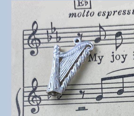 CELTIC HARP Charm Sterling Silver English hallmarked - Gem