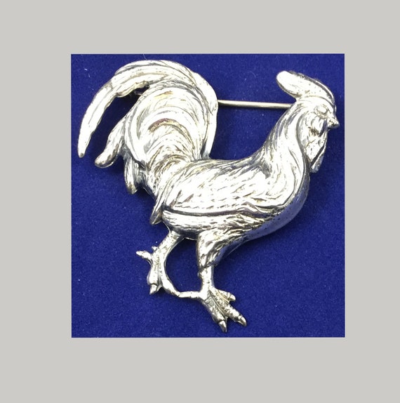 Elegant Rooster Vintage Sterling Silver Pin Brooch - Gem