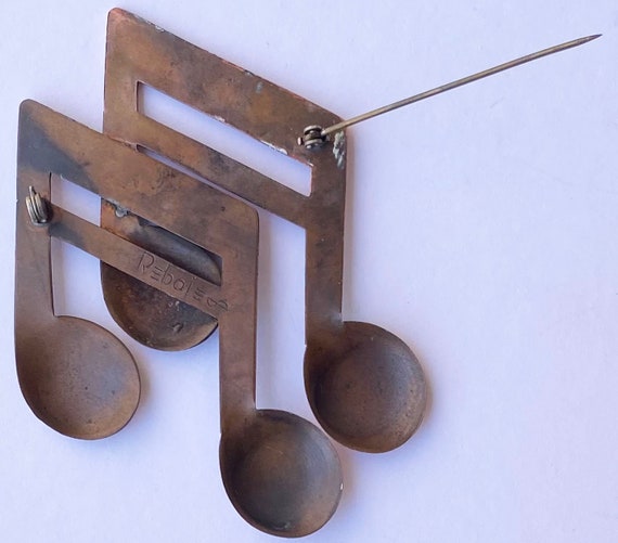 REBAJES Vintage Copper Musical Notes Brooch Signed - Gem