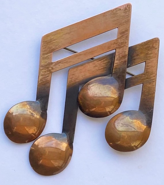 REBAJES Vintage Copper Musical Notes Brooch Signed - Gem