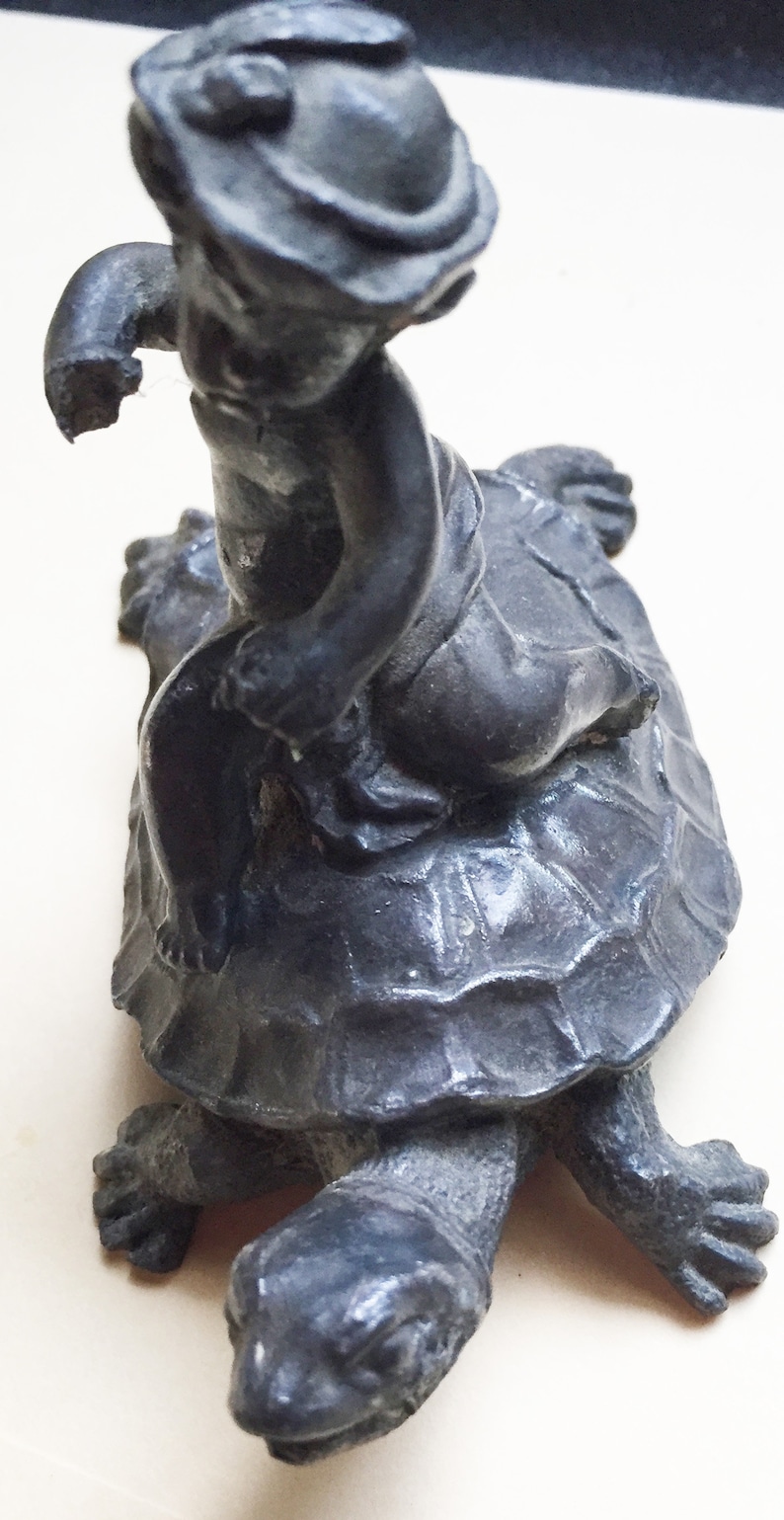 TURTLE Cast Metal Sculpture of BOY Riding Turtle or Tortoise - Etsy