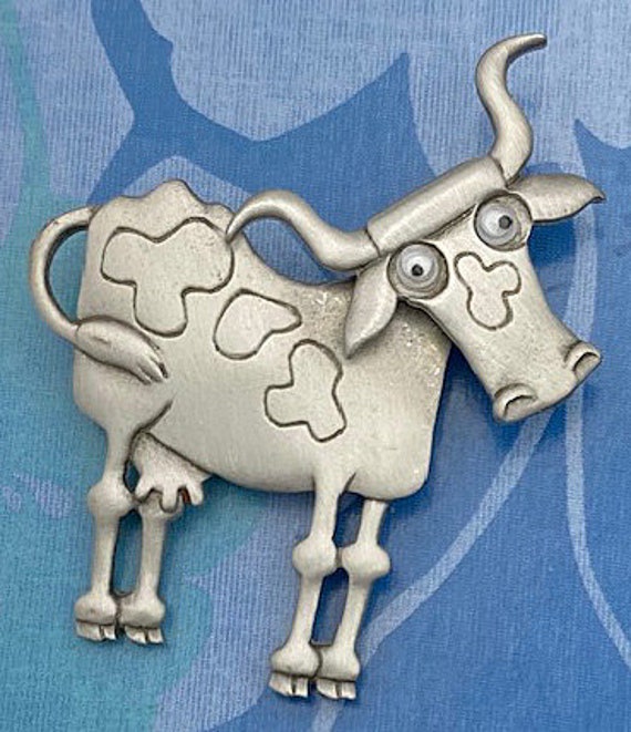 Pewter Cow Brooch by JJ Jonette - Gem