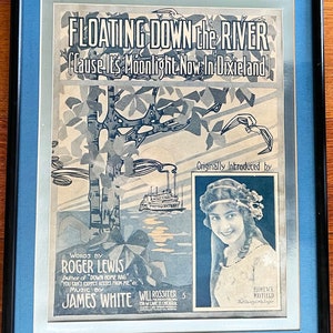 Framed Print Sheet Music Floating Down the River. 1913 - Etsy