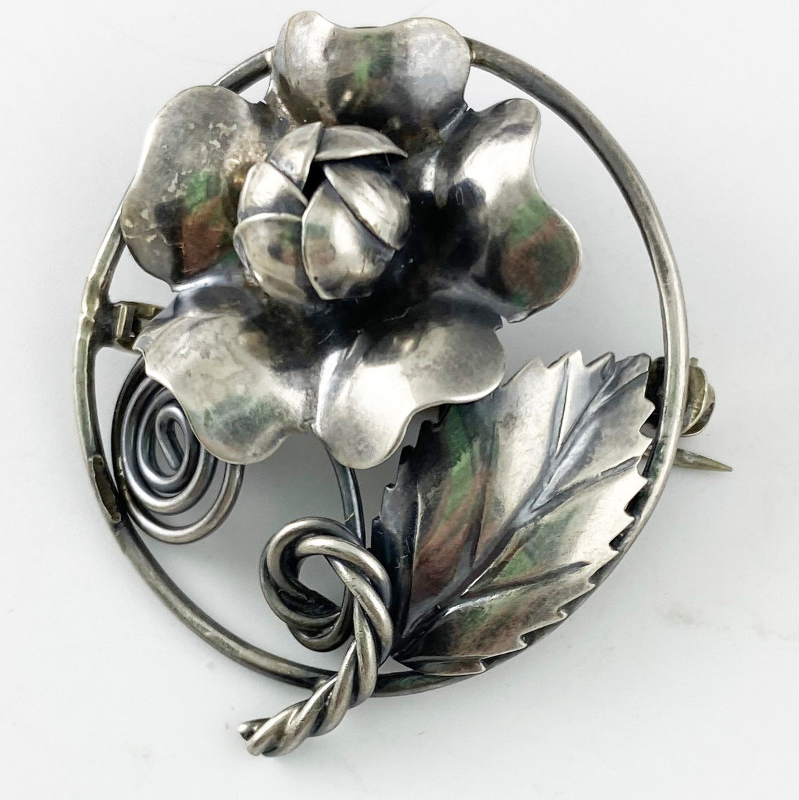 Handmade Sterling Silver Floral Brooch Pin in Circle Frame. - Etsy ...