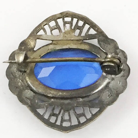 Brooch Blue Glass Filigree Sterling Silver Vintage - Gem