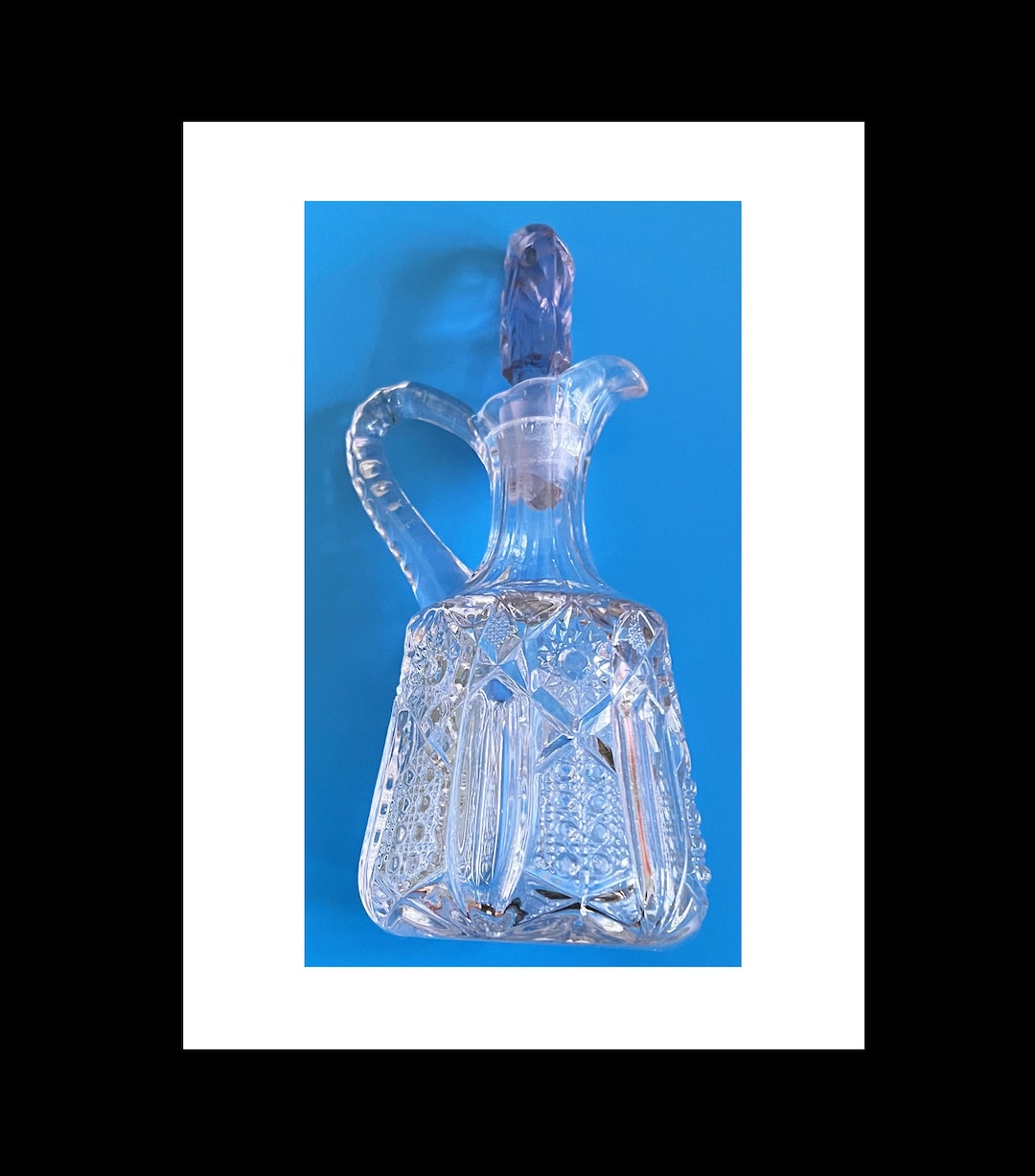 Vintage Pressed Glass Cruet With Stopper - Oil / Vinegar / Syrup Bottle ...