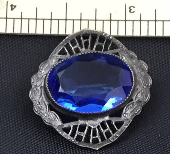 Brooch Blue Glass Filigree Sterling Silver Vintage - Gem