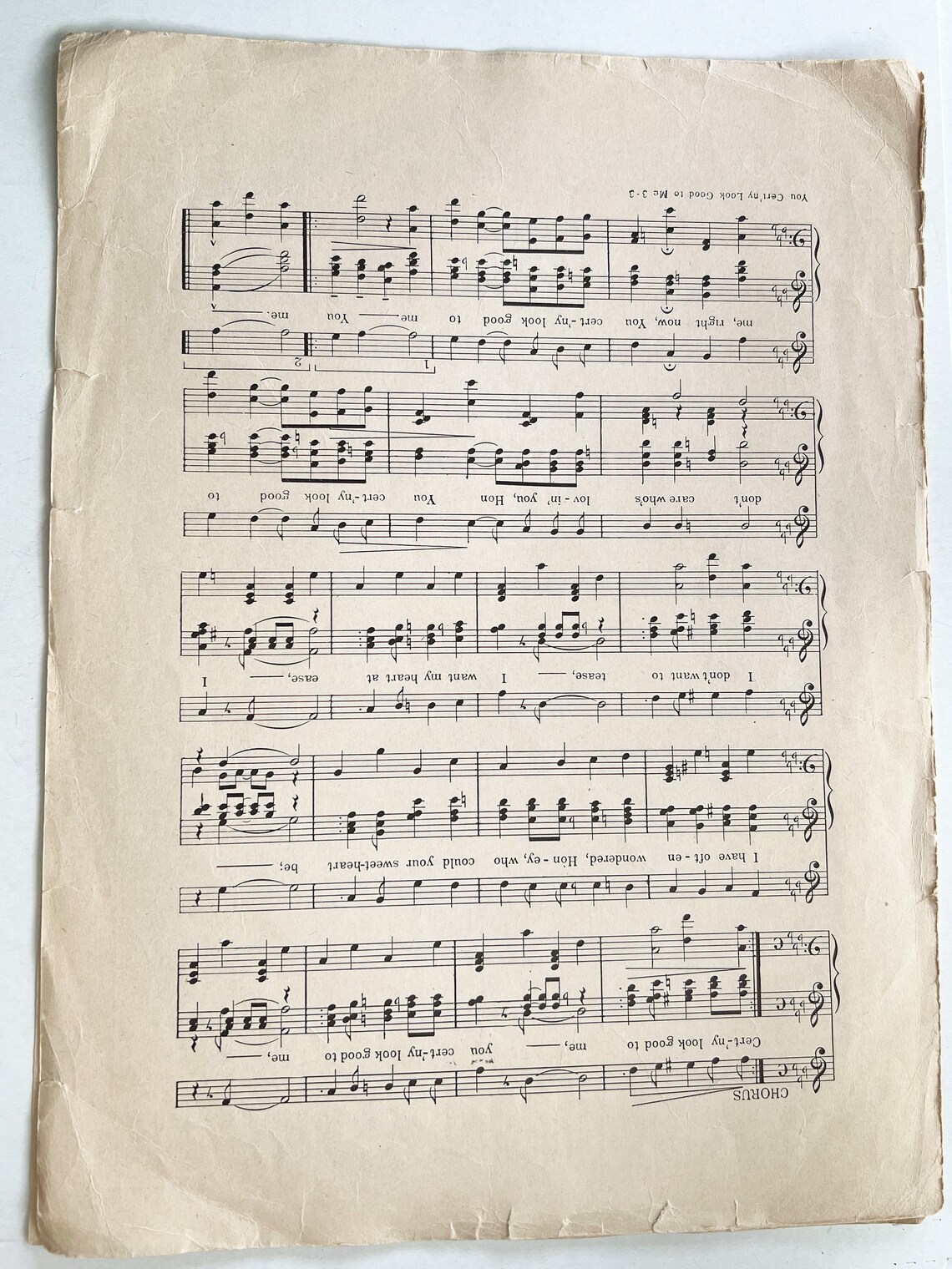 Vingate Sheet Music 1912 "you Cert'ny Look Good to Me" Large Format 10 ...