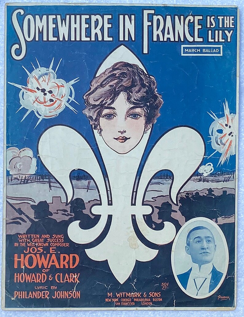 WW1 Sheet Music: Somewhere in France, Starmer Cover Art, 1917 - Etsy