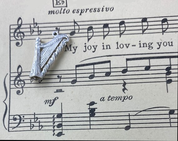 CELTIC HARP Charm Sterling Silver English hallmarked - Gem