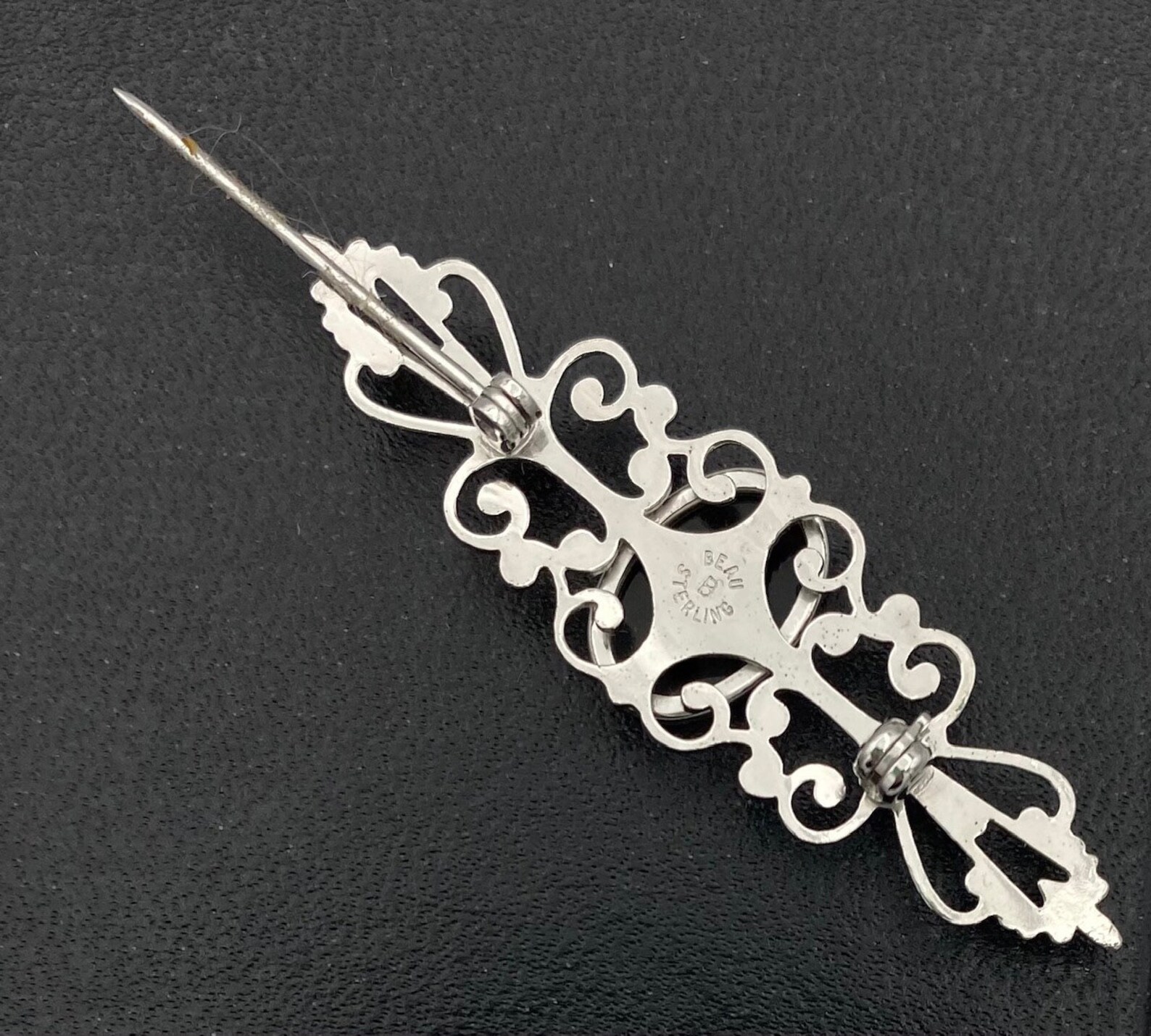 Beau Sterling Silver Brooch Black Polished Stone Vintage - Etsy