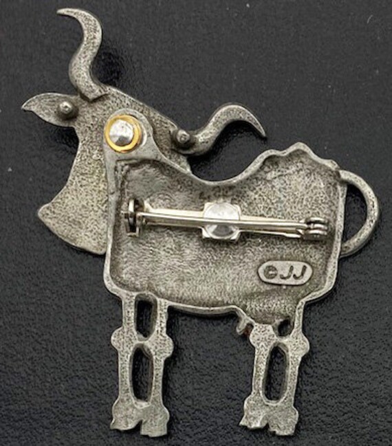 Pewter Cow Brooch by JJ Jonette - Gem