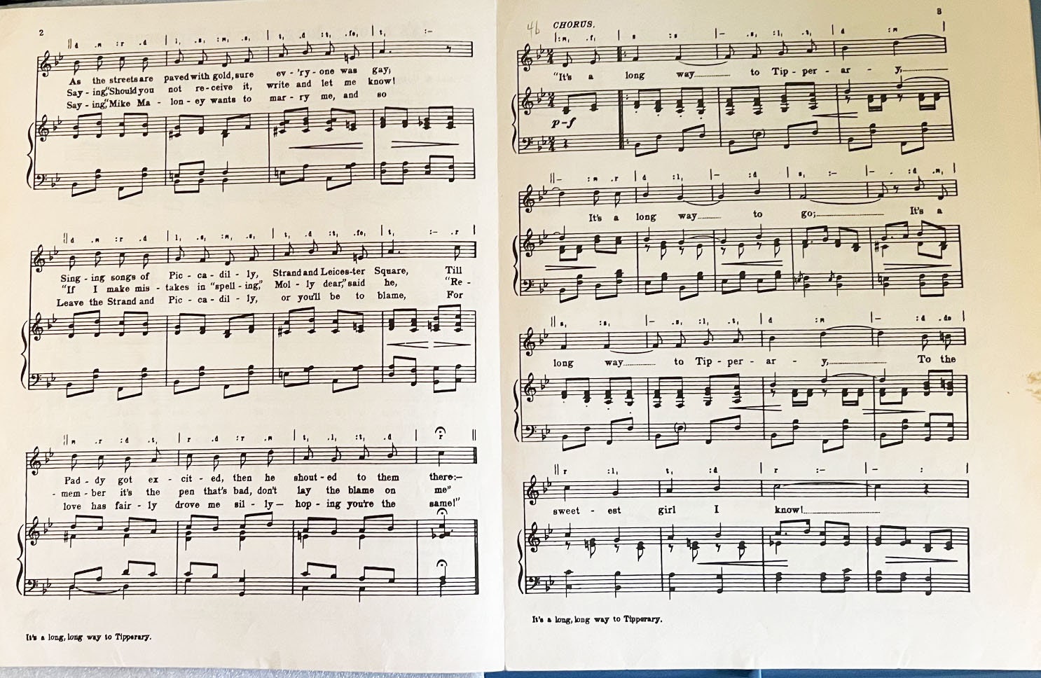 WW2 Sheet Music "its a Long, Long Way to Tipperary. 1942 Honors Tommy ...