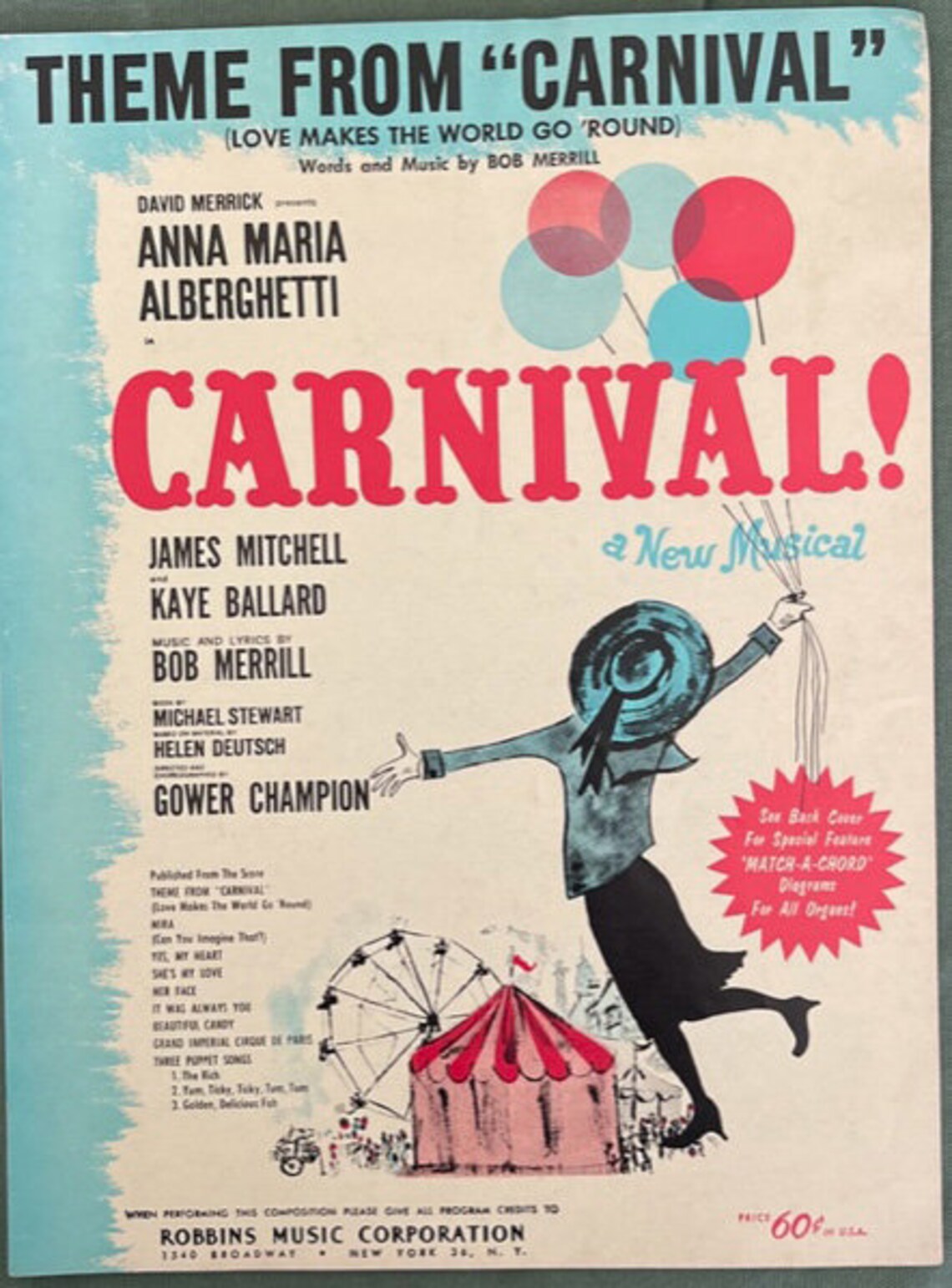 Theme From CARNIVAL. Vintage Sheet Music. 1961. Love Makes the World Go ...