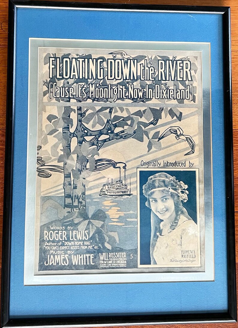 Framed Print Sheet Music Floating Down the River. 1913 - Etsy
