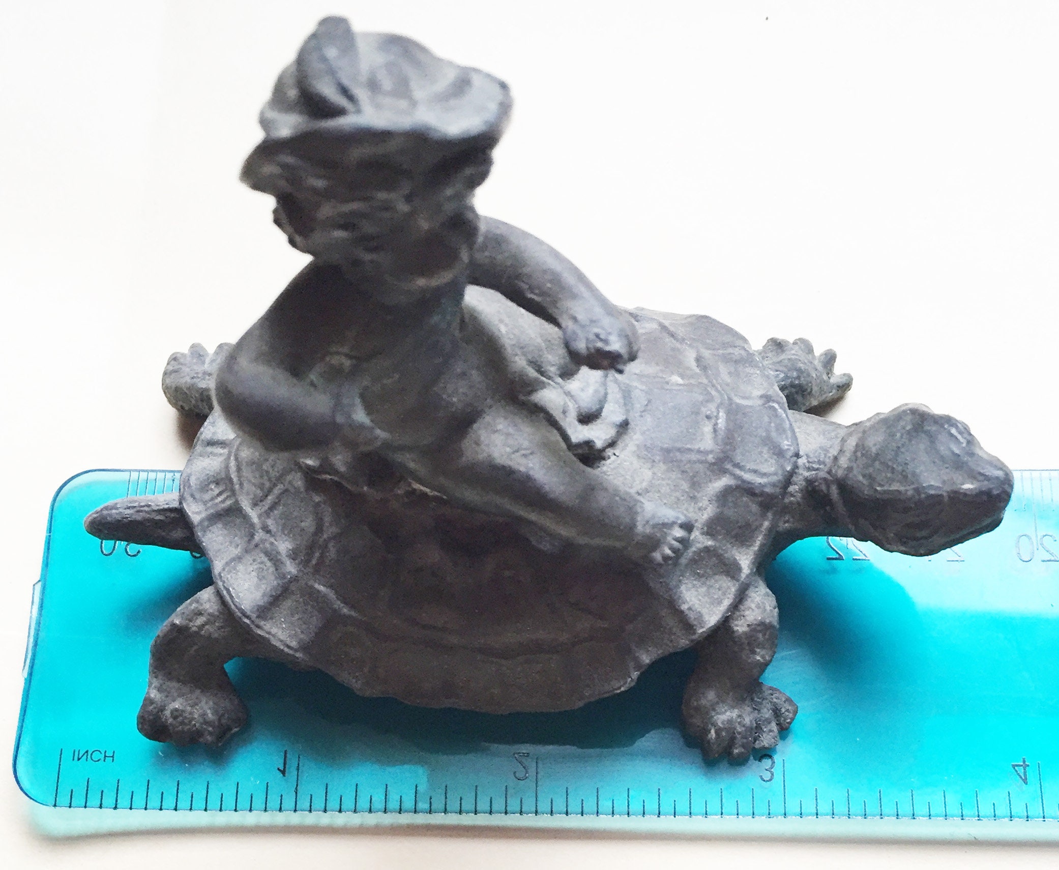 TURTLE Cast Metal Sculpture of BOY Riding Turtle or Tortoise - Etsy