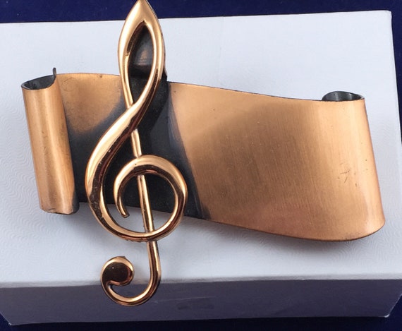 Vintage Copper Renoir Treble Clef Brooch "ETUDE" - Gem