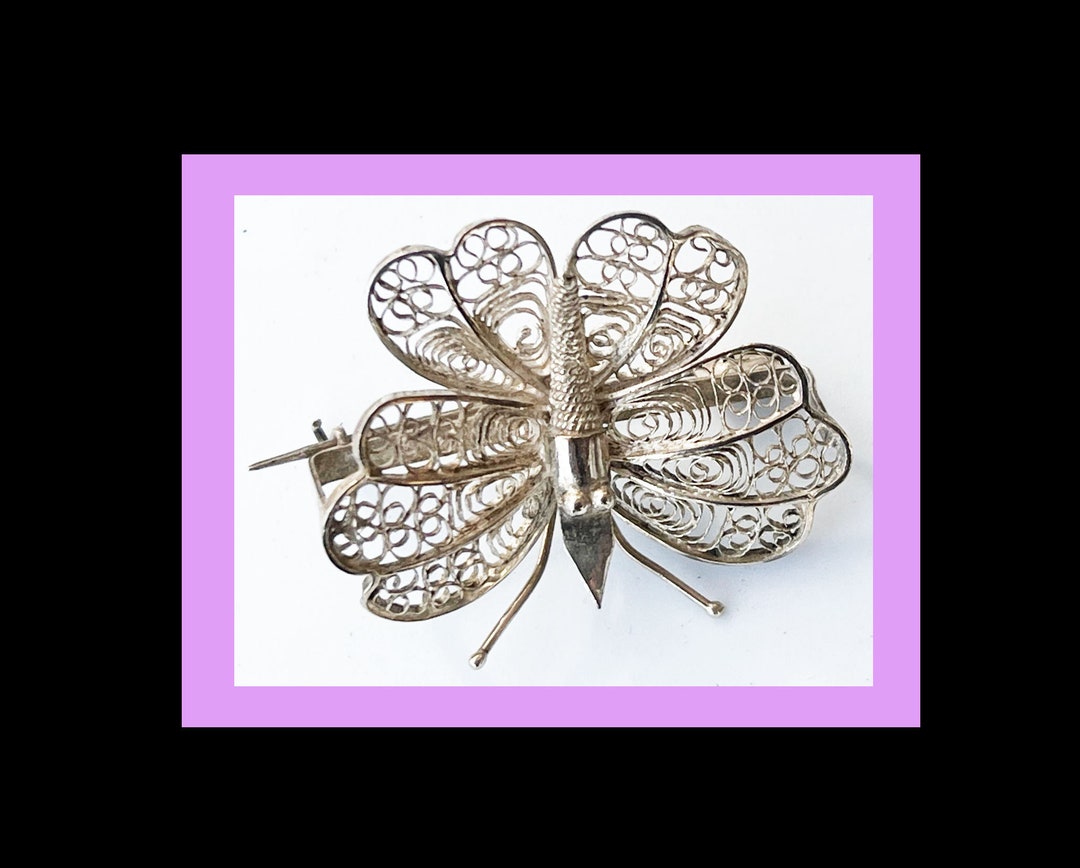 Butterfly Brooch Silver Filigree Wings Vintage - Etsy
