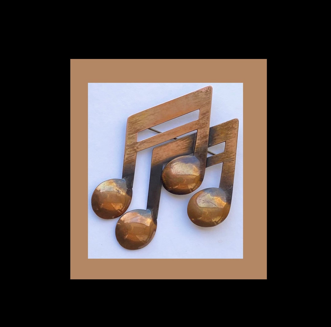 REBAJES Vintage Copper Musical Notes Brooch Signed - Etsy