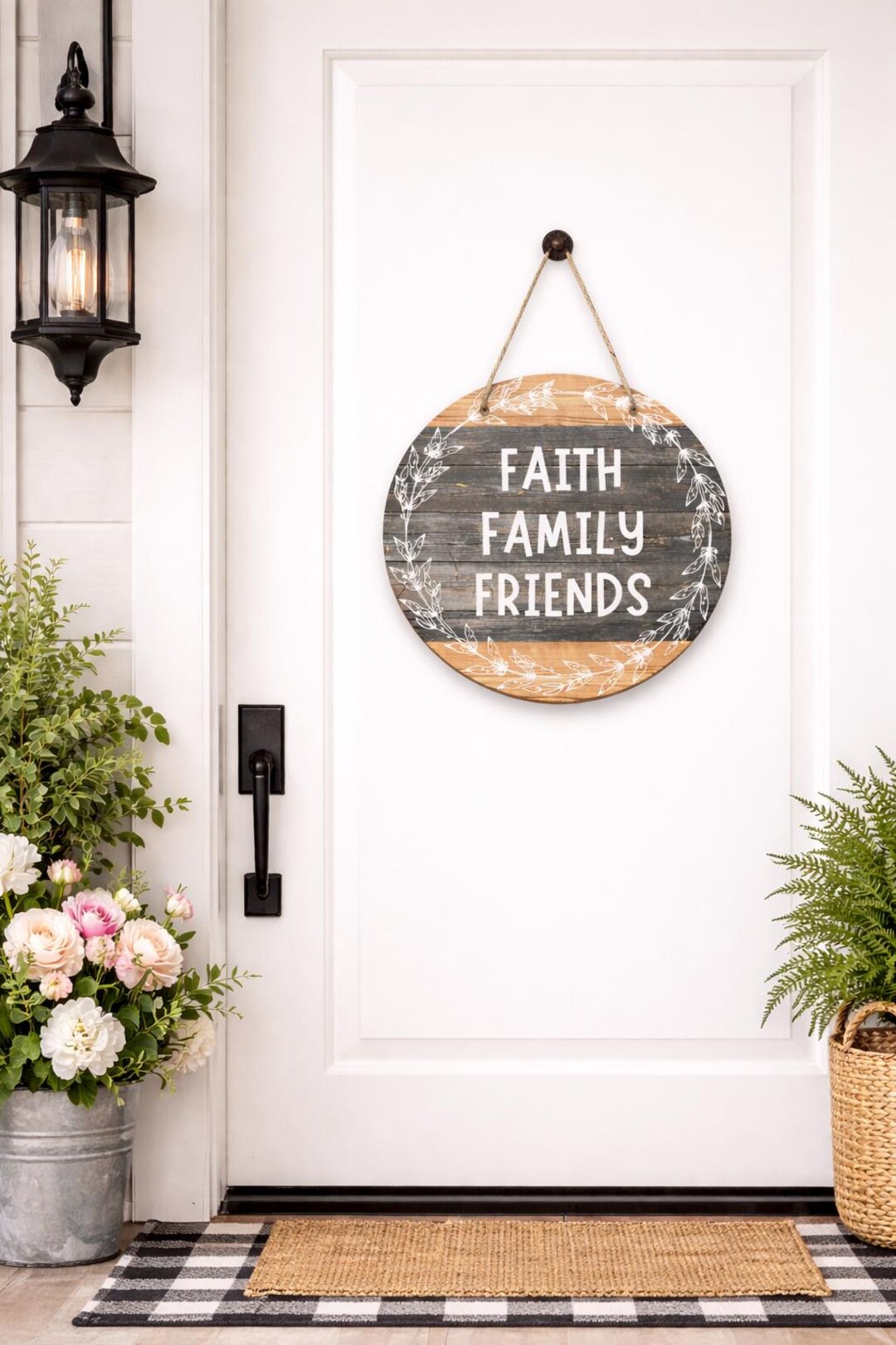 Faith Family Friends Wooden Door Sign, Christian Front Door Decor ...