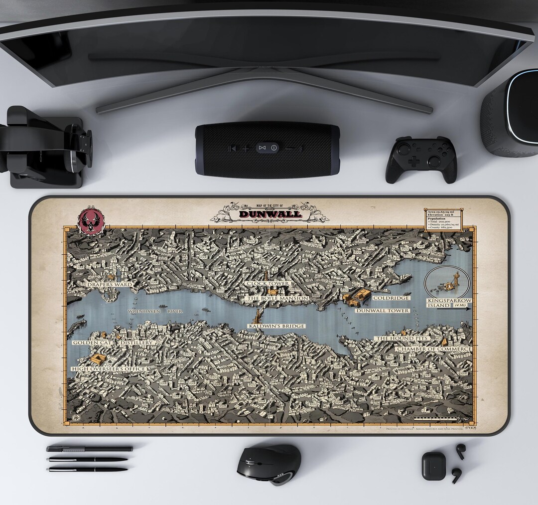 Dishonored Map Mouse Pad | City of Dunwall Gaming Desk Mat | Gamer Gift ...