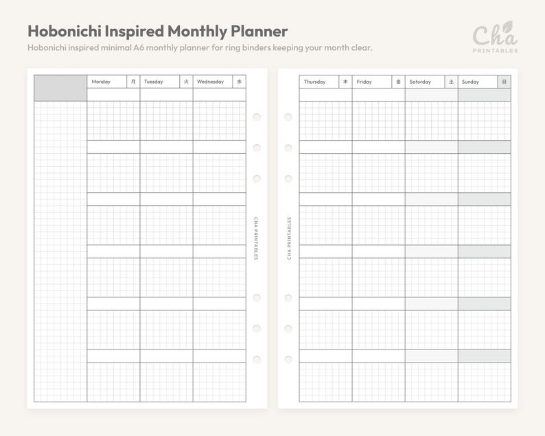 Monthly Planner Inserts A6 Printable - Undated Ring Binder Refill Pages ...