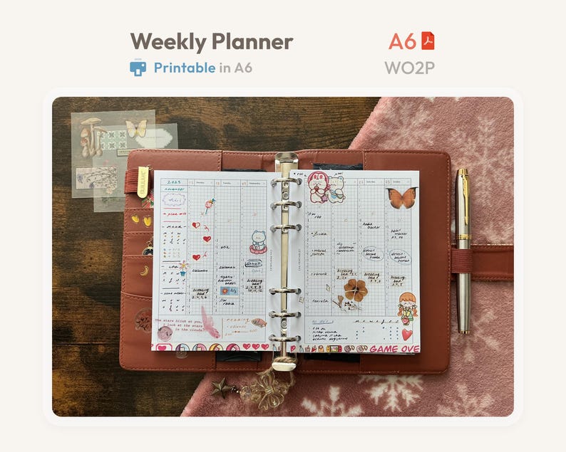 Weekly Planner Inserts A6 Size Printable - Undated Ring Binder Refill ...