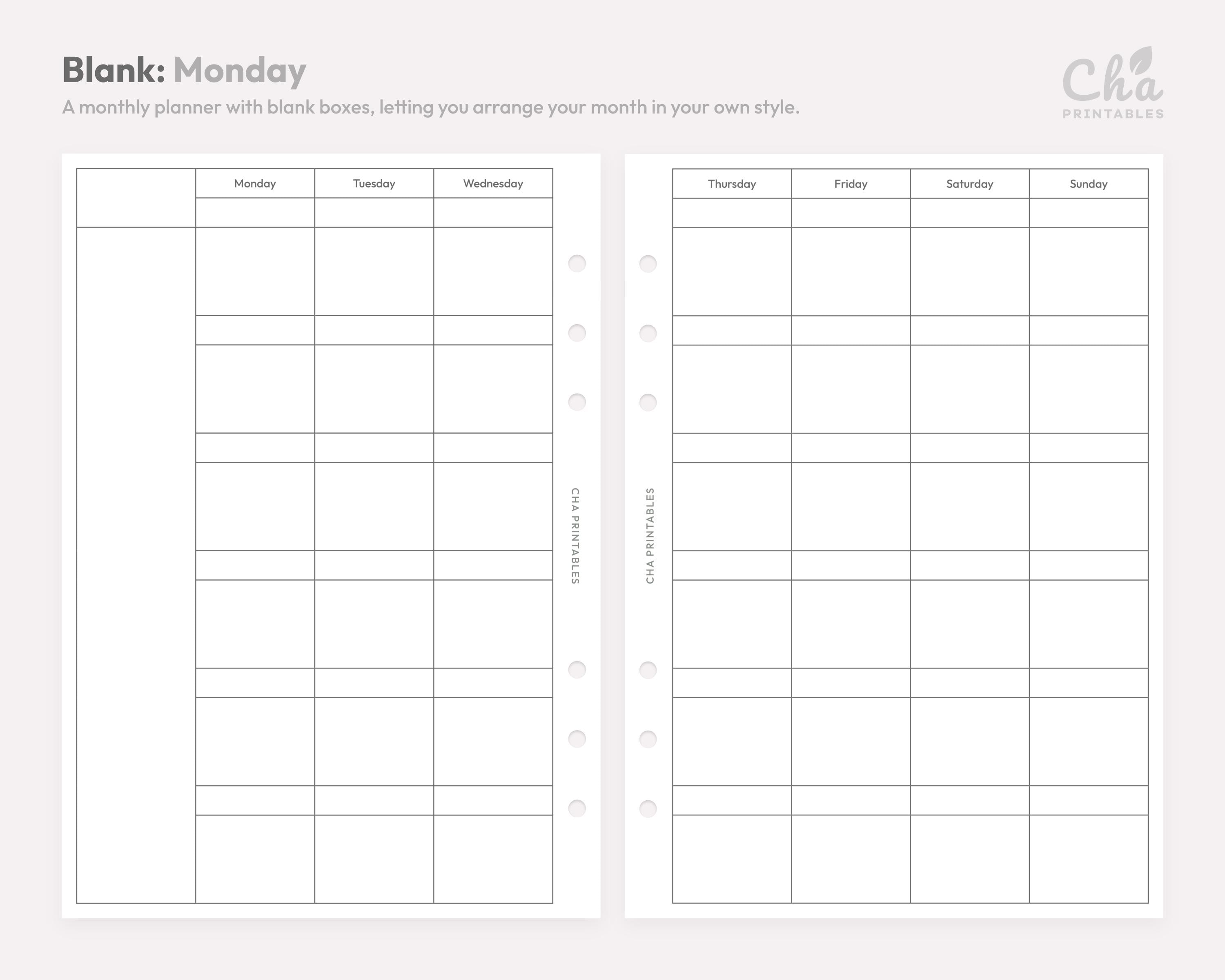 Monthly Planner Inserts A5 Printable - Undated Ring Binder Refill Pages ...