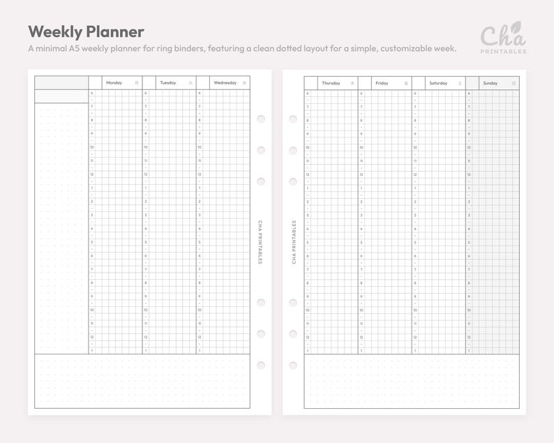 Weekly Planner Inserts A5 Size Printable - Undated Ring Binder Refill ...