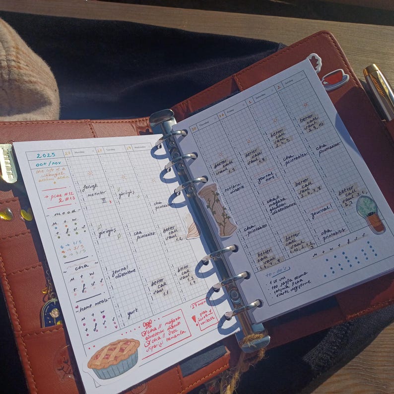 Weekly Planner Inserts A6 Size Printable - Undated Ring Binder Refill ...