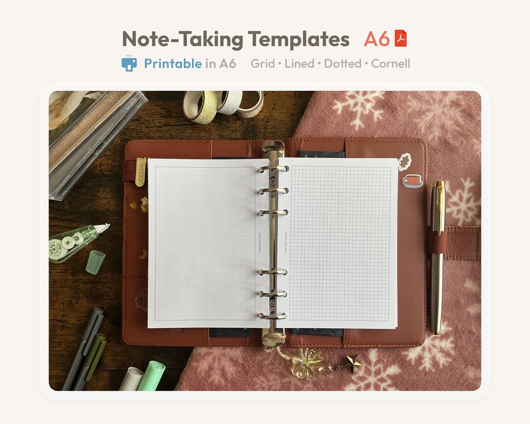Note-taking Inserts A6 Size Printable - Grid Lined Dotted Cornell Ring ...