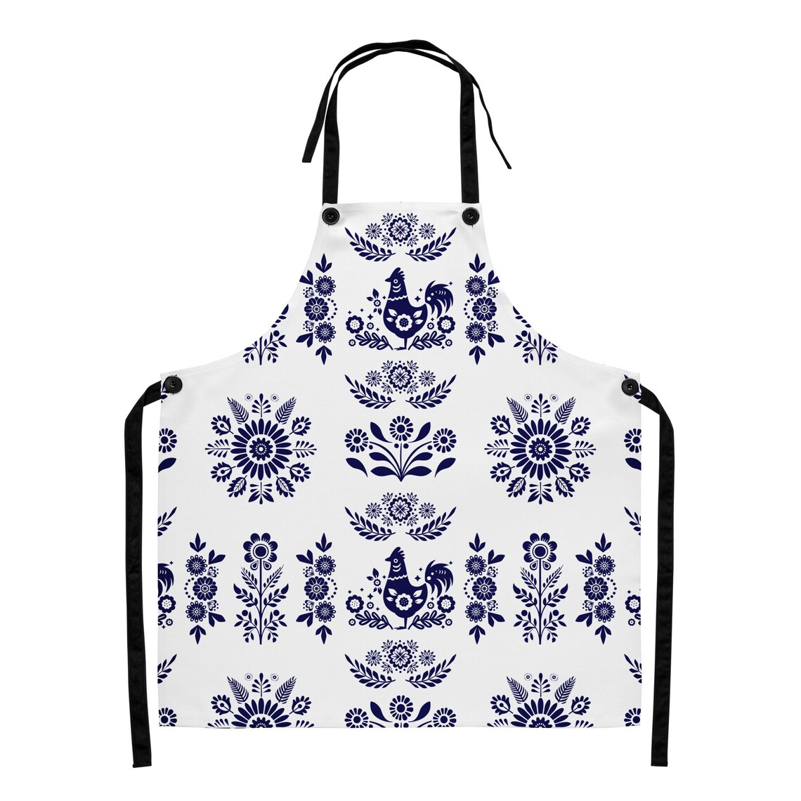 Blue Folk Rooster Apron Scandinavian Folk Art Kitchen Apron Farmhouse ...