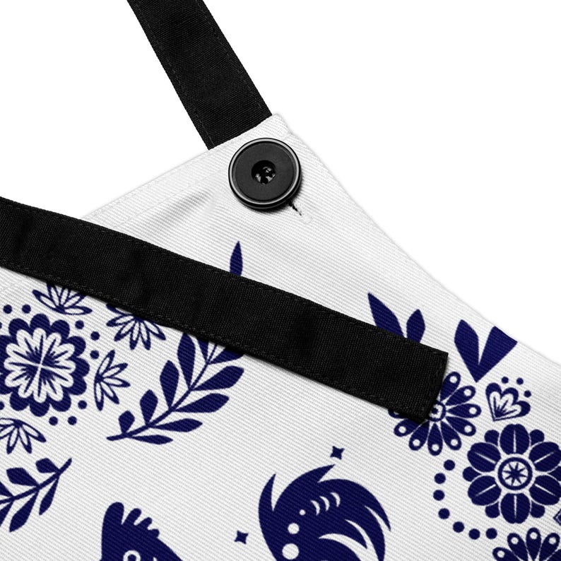 Blue Folk Rooster Apron Scandinavian Folk Art Kitchen Apron Farmhouse ...