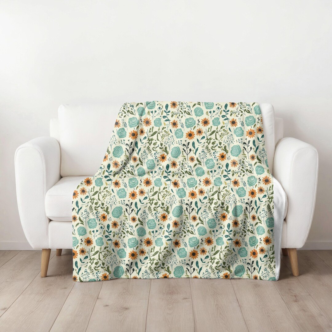 Blue Flower Blanket | Sunflower Throw | Lightweight Velveteen Plush - Etsy