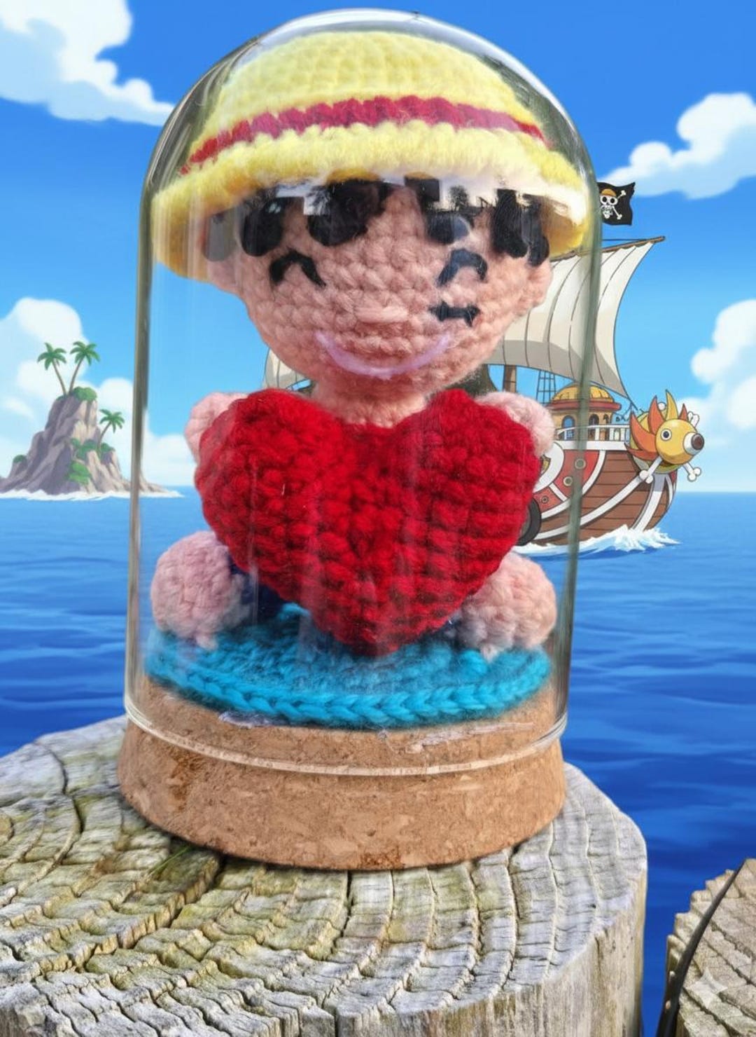 Handmade Crochet Luffy Amigurumi - One Piece Figure in Glass Display ...