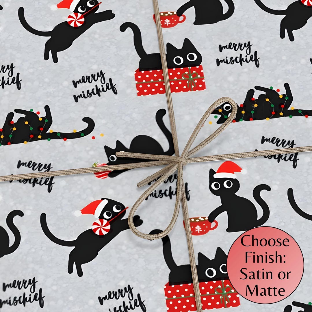 Merry Mischief Wrapping Paper: Funny Christmas Cat Holiday Gift Wrap ...
