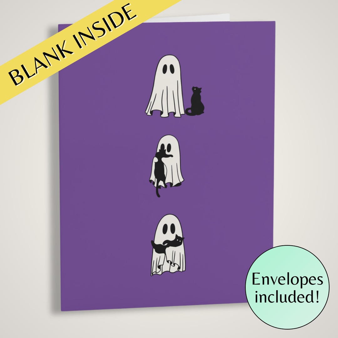 Haunted Hug Notecards: Ghost With Cat Halloween Holiday Greeting Cards ...