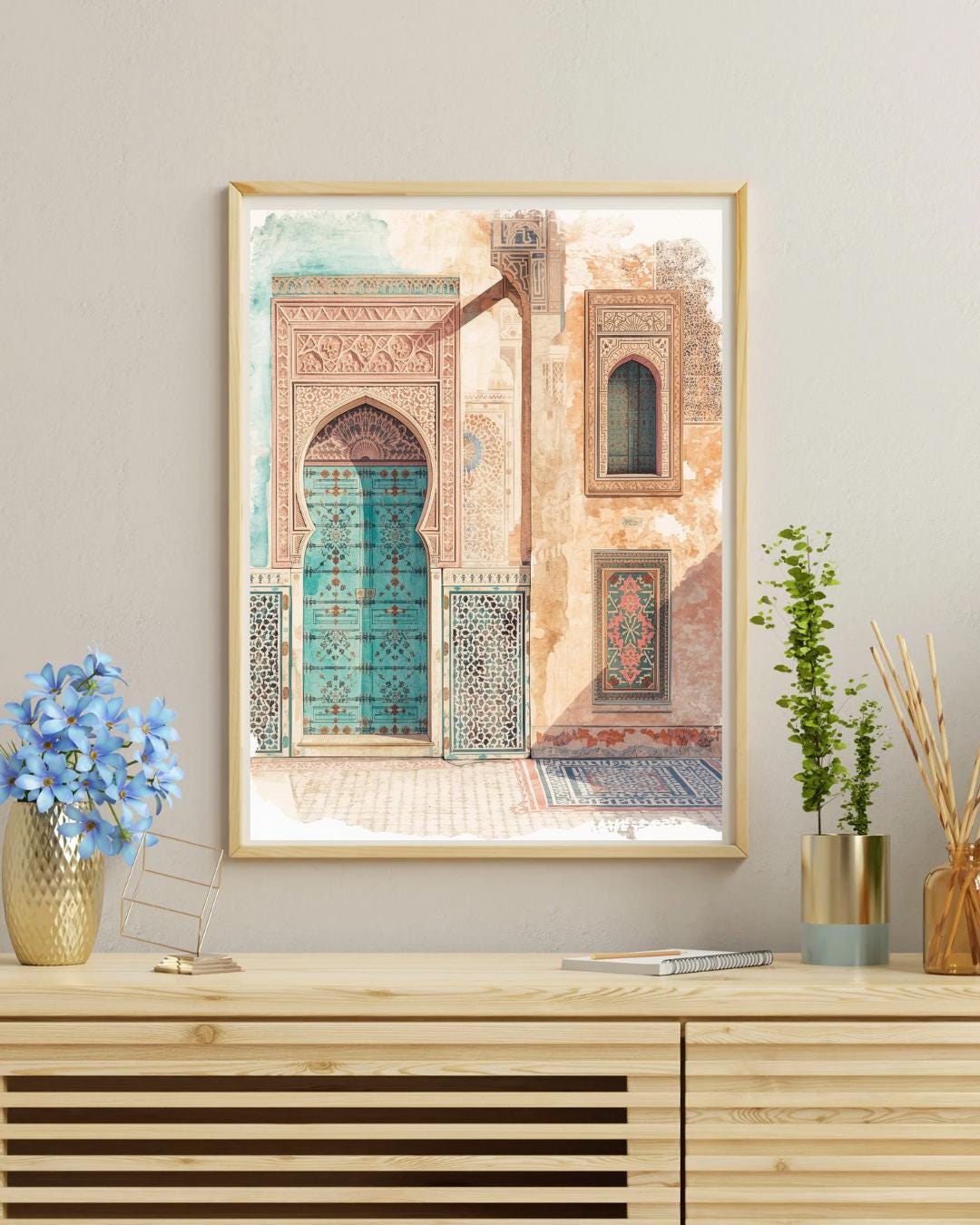 Moroccan Riad Door Wall Art | Islamic Arch Print | Oriental Boho Decor | Marrakech Architecture ...