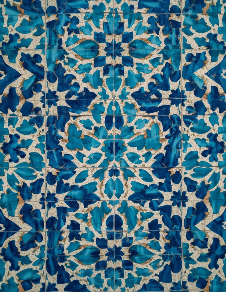 Blue Moroccan Zellige Wall Art Set of 3, Moroccan Tile Printable Art ...