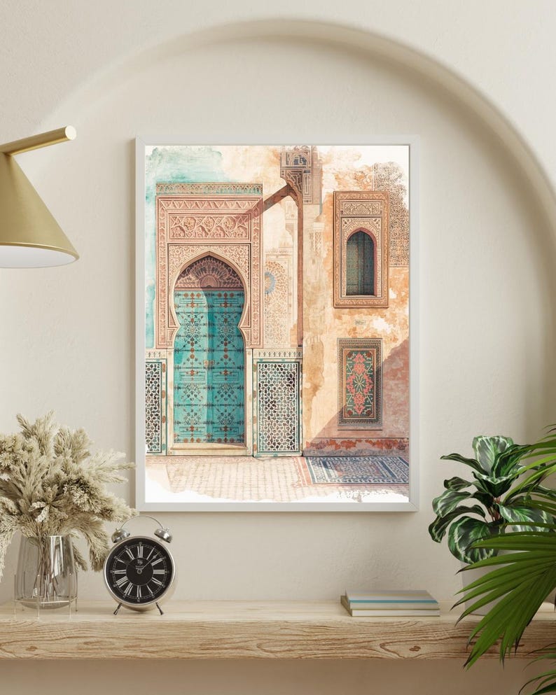 Moroccan Riad Door Wall Art | Islamic Arch Print | Oriental Boho Decor ...