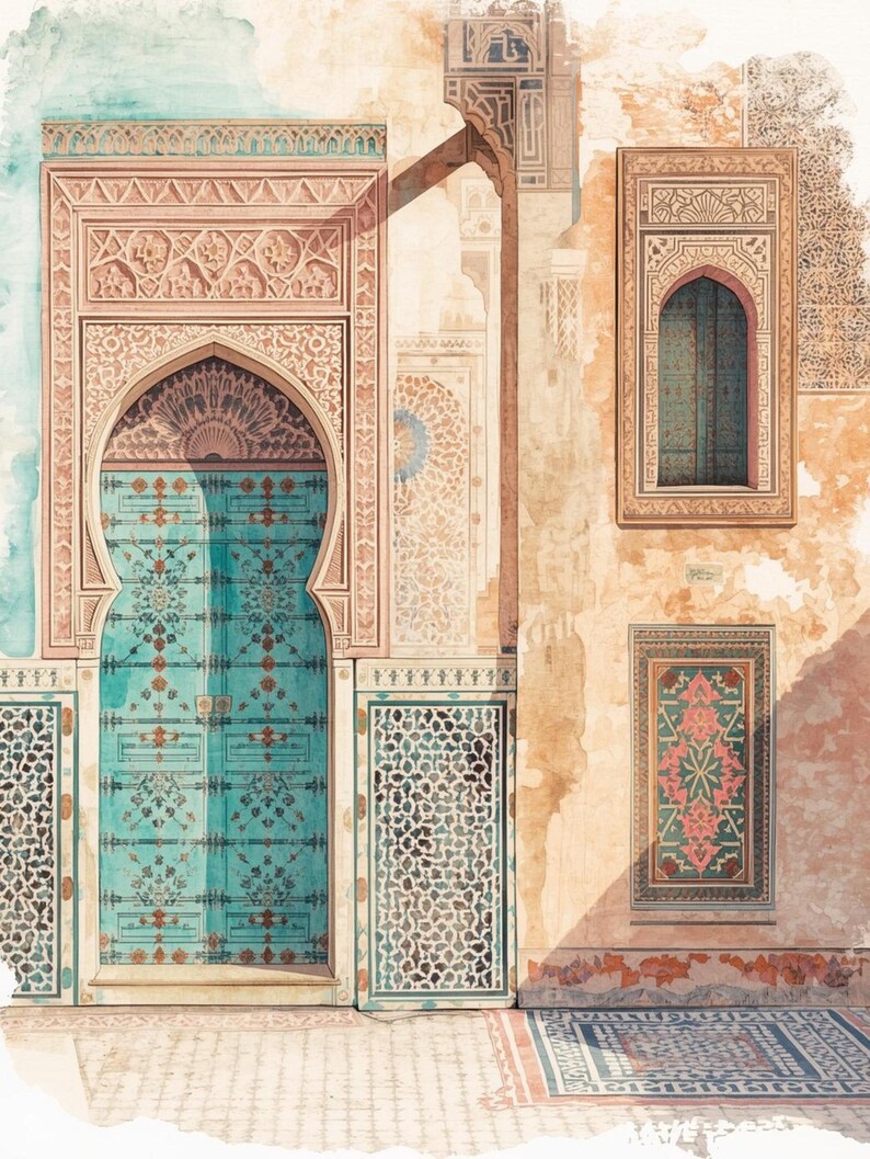 Moroccan Riad Door Wall Art | Islamic Arch Print | Oriental Boho Decor ...