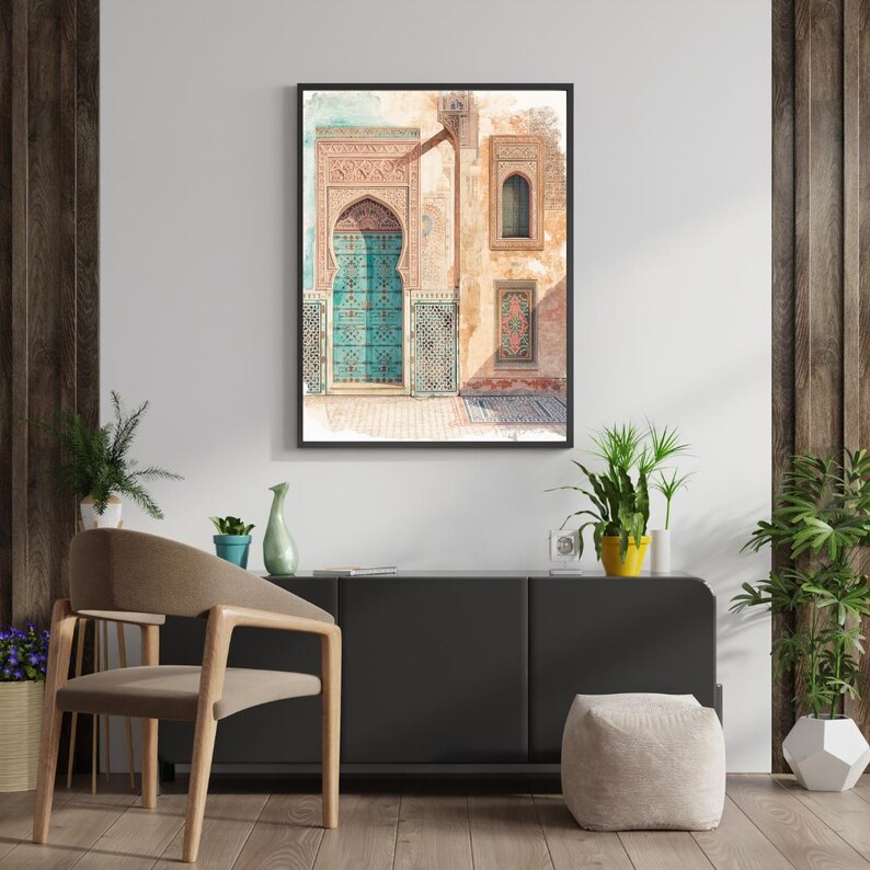 Moroccan Riad Door Wall Art | Islamic Arch Print | Oriental Boho Decor ...