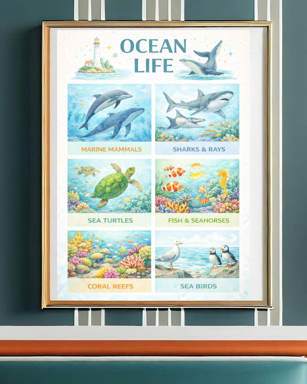 Ocean Life Educational Poster Printable – Kids Marine Animals Wall Art ...